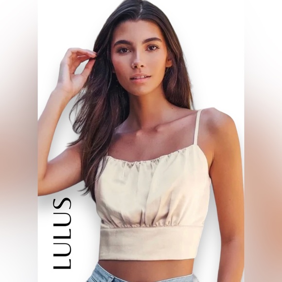 Lulus | Tops | Nwt Xl Lulus Luxed Out Champagne Satin Cropped Tank Top ...